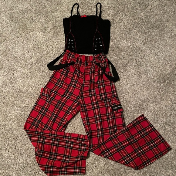 ROMWE | Pants & Jumpsuits | Romwe Plaid Pants And Tank Set | Poshmark
